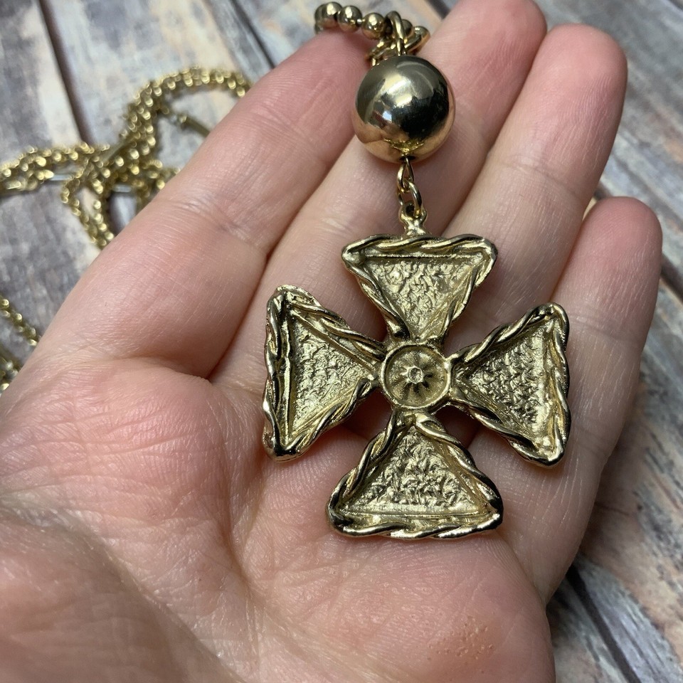 Vintage layered chains Maltese cross necklace in gold tone metal | eBay