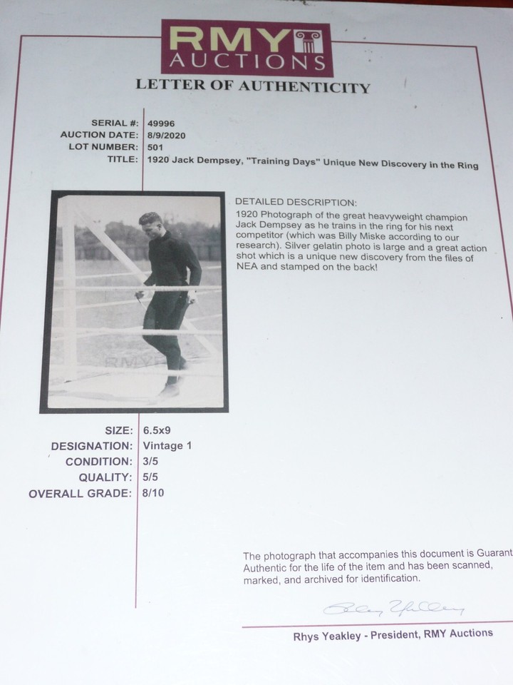 Boxing! Jack Dempsey Training for Billy Miske 1920 Type 1 Photo. | eBay