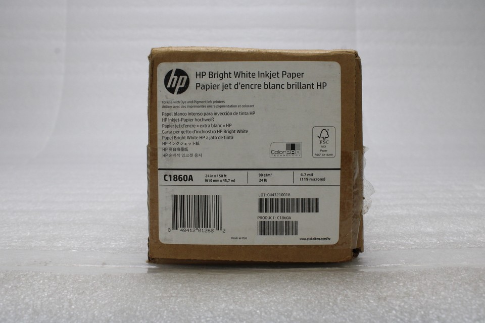 GENUINE OEM HP C1860A Bright White Inkjet Paper 4.7mil 24"x150' 24 lb ...