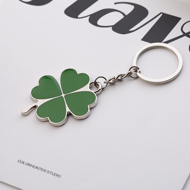 Cute Mini Metal Four Leaf Clover Key Ring Chain 3D Keyfob Keychain ...