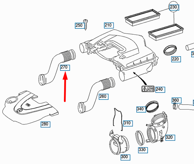 Mercedes-Benz Gl-class X164 Right Air Intake Hose A1645051461 Genuine ...