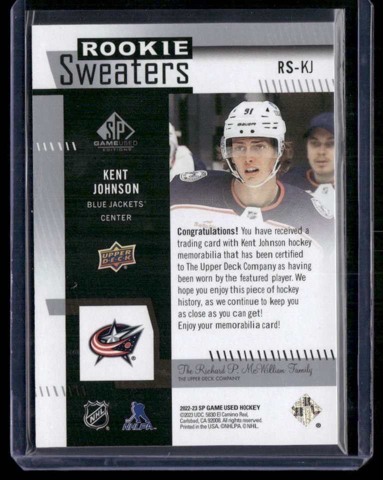 2022-23 SP Game Used Rookie Sweaters #RS-KJ Kent Johnson Rookie RC | eBay