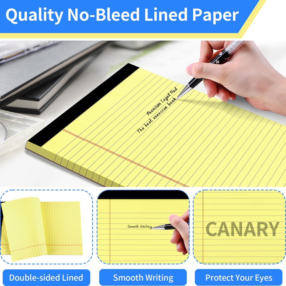 Legal Pads 5" X 8", 6 Pack Yellow Note Pads, College Ruled Yellow Lined ...