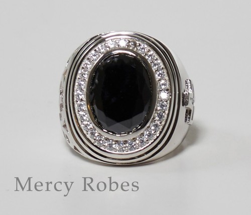 Men's Pastors Clergy Ring, Sterling Silver, Black Stone (RNZ0488 SB) | eBay