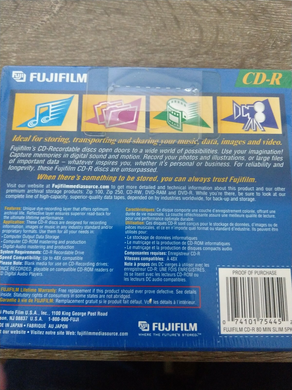 FUJIFILM 80 Min/700MB/Mo CD-R 5 pack - up to 48x write speed - (SEALED ...