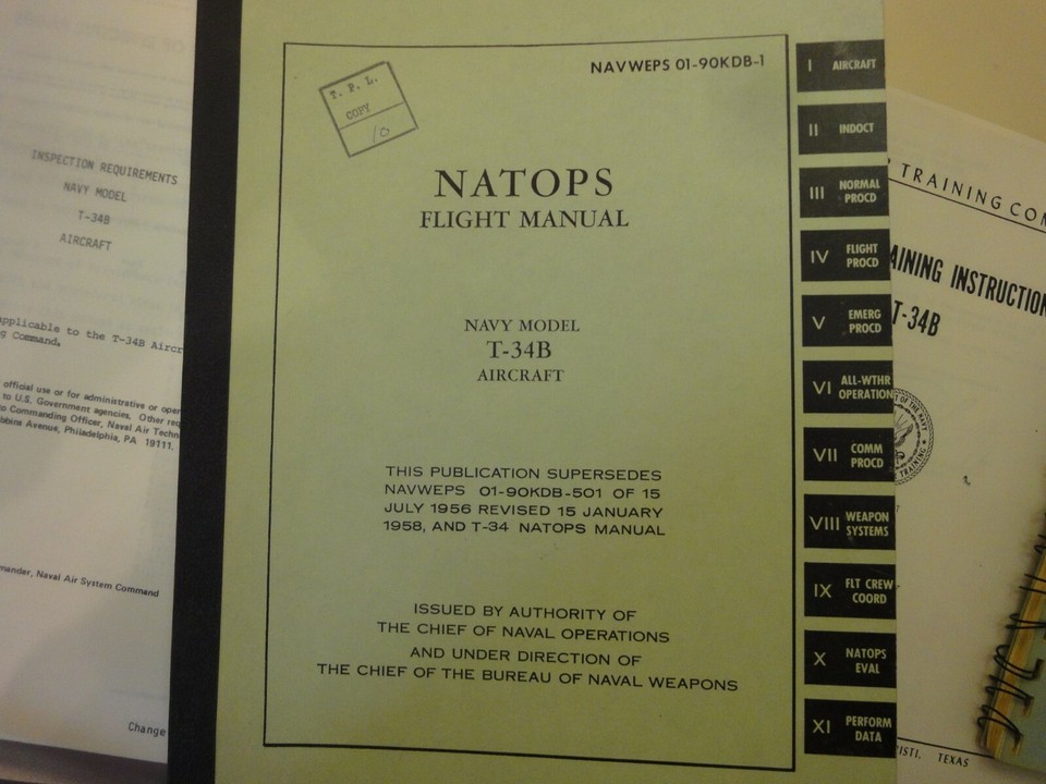 NEW US Navy T-34B NATOPS Flight Manule Illustrated Parts Book Pocket ...