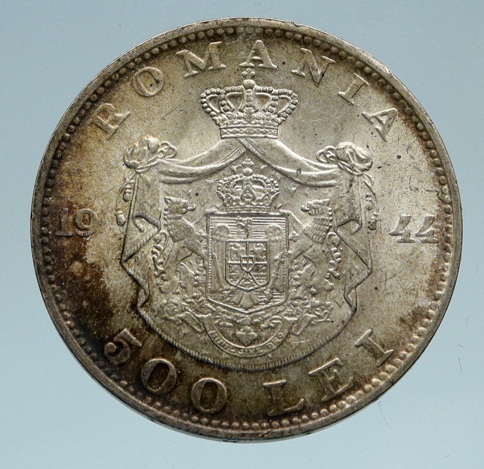 1944 ROMANIA Michael I Antique Genuine OLD Silver 500 LEI Romanian Coin ...
