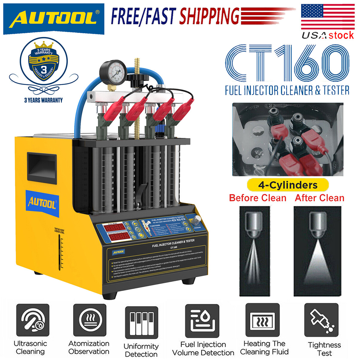CT160 Fuel Injector Ultrasonic Petrol Car Nozzle Cleaner&Tester ...