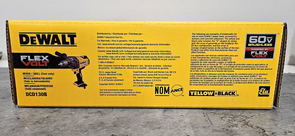 NEW! DeWalt 60V Max FlexVolt Mixer / Drill w/ E-Clutch System DCD130B ...