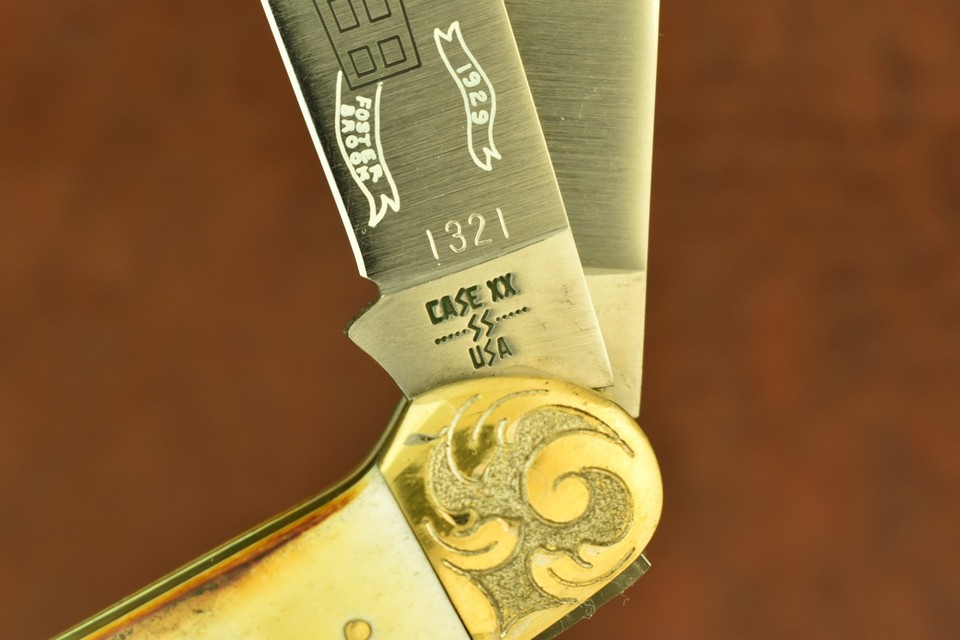 CASE XX USA 10 DOT 1980 GOLD SCROLLED STAG CANOE KNIFE 52131 SS NICE ...