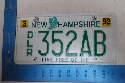 New Hampshire License Plate Dlr Car Dealer Natural Sticker 1992 92 ...