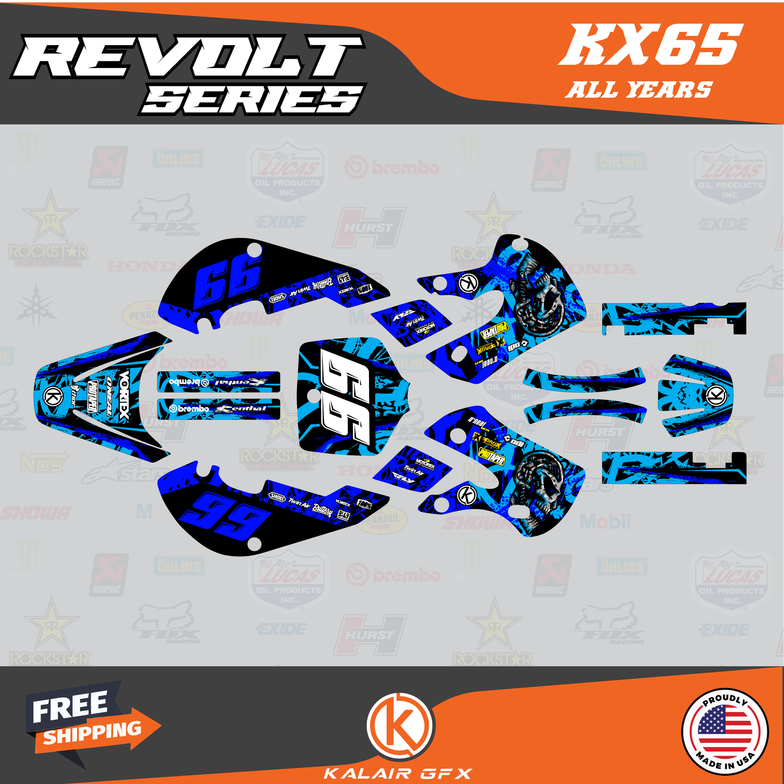 Graphics Kit for Kawasaki KX65 (1999-2024) KX 65 REVOLT-blue | eBay