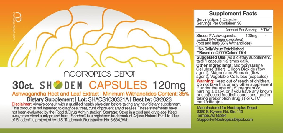 Shoden Ashwagandha Extract Capsules | 120Mg | 30 Count | 35% ...