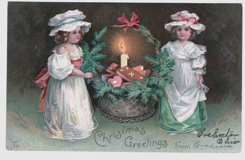 Clapsaddle Christmas Vintage Postcard Girls Bonnets Basket Cookies UDB ...
