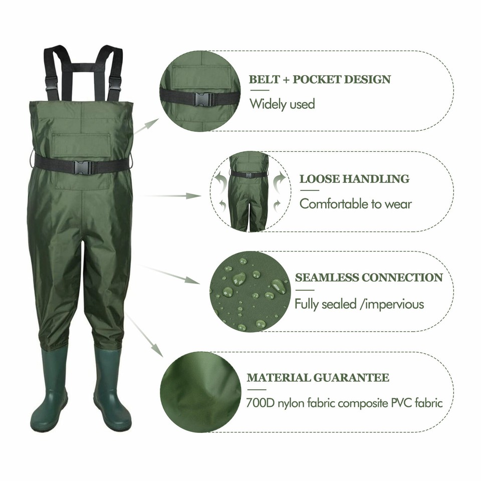 Bootfoot Chest Wader 2-Ply Nylon/PVC Waterproof Fishing Waders for Men ...
