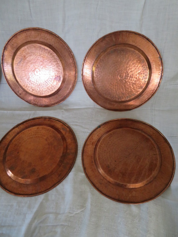 Set of 8 Hammered Copper Chargers Plates 12" Dia Rolled Edge | eBay
