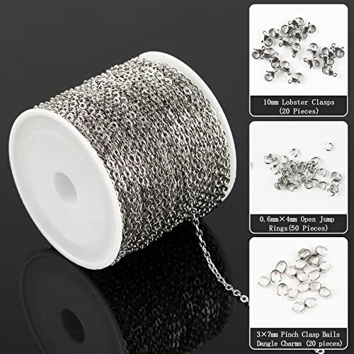 65 Feet Jewelry Chains for Jewelry Making Flat Cable Chain Link Spool ...
