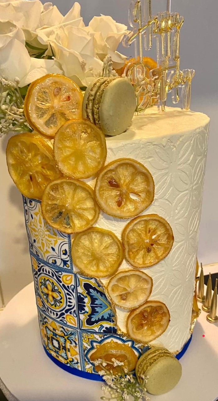 Blue Yellow Cake Tiles Edible Icing Topper Mediterranean Portuguese ...