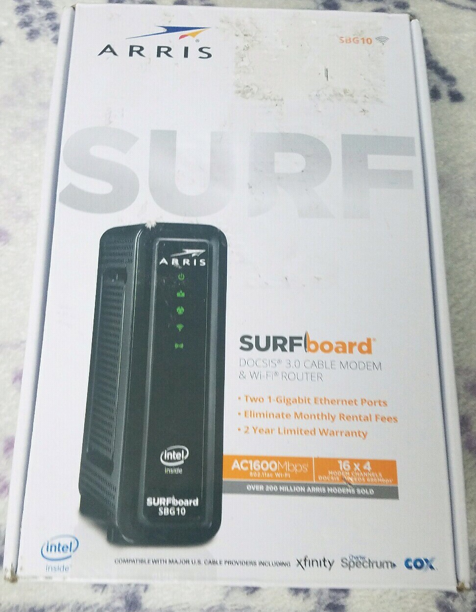 ARRIS SBG10 SURFboard AC1600 DualBand Cable Modem Router Black OPEN BOX ...
