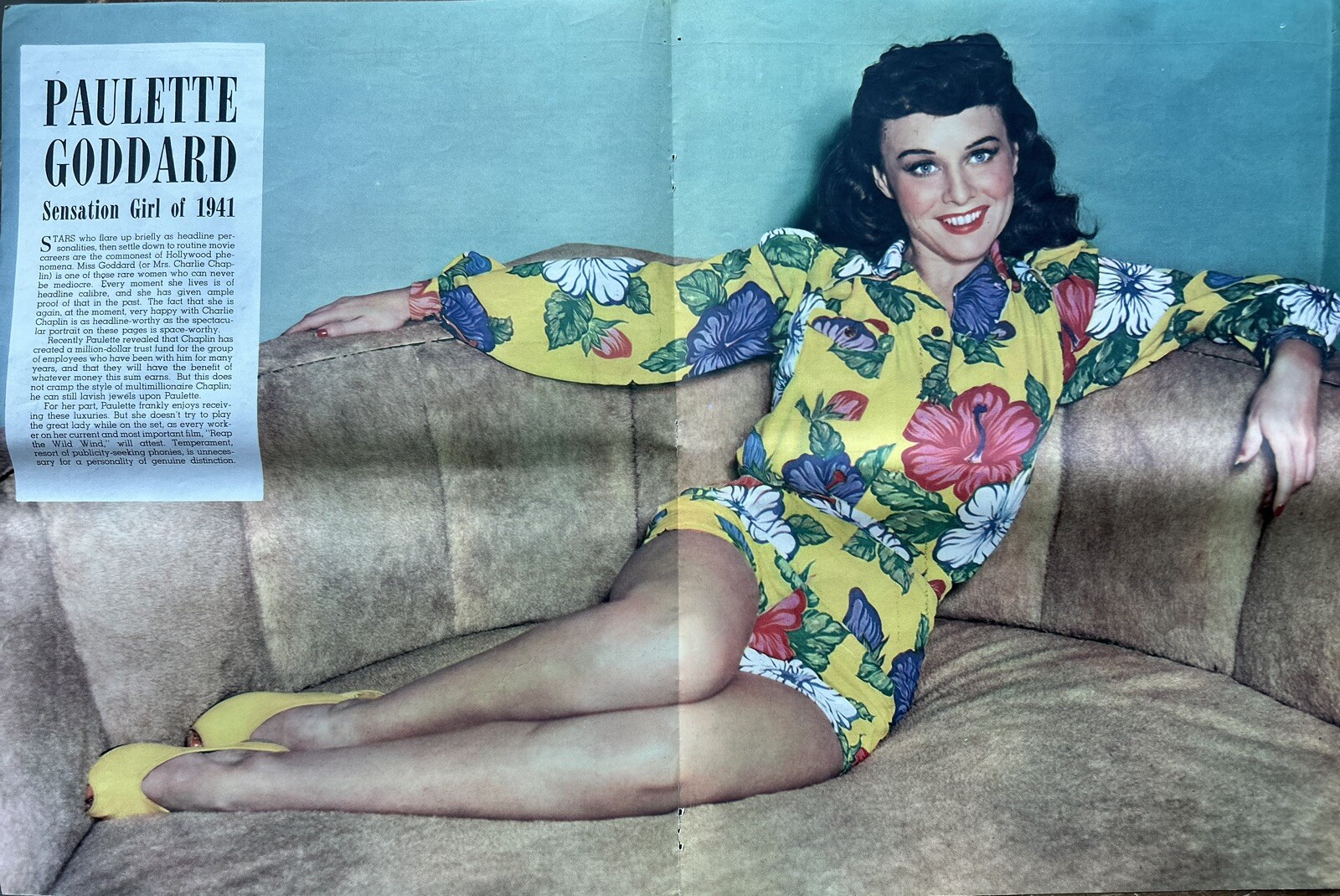 Vintage 1940s PAULETTE GODDARD Magazine Pictoral 2 Page Spread ...