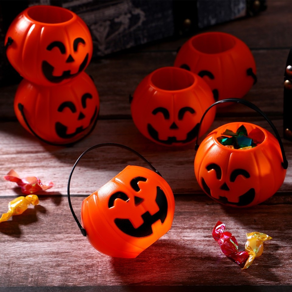 6 Pcs Plastic Halloween Pumpkin Buckets Candy Holders for Trick Treat ...