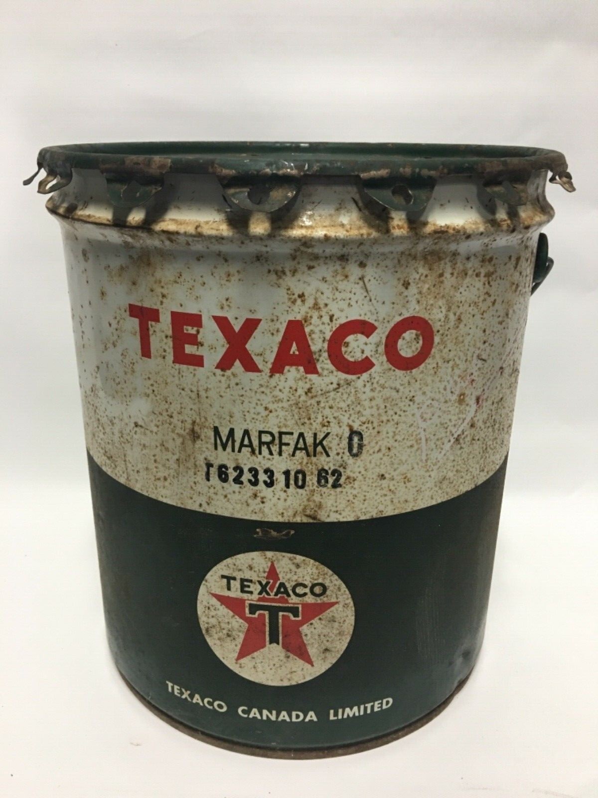 VINTAGE Texaco 5 Gallon Marfak Oil Metal Empty Can made in Canada 10 ...