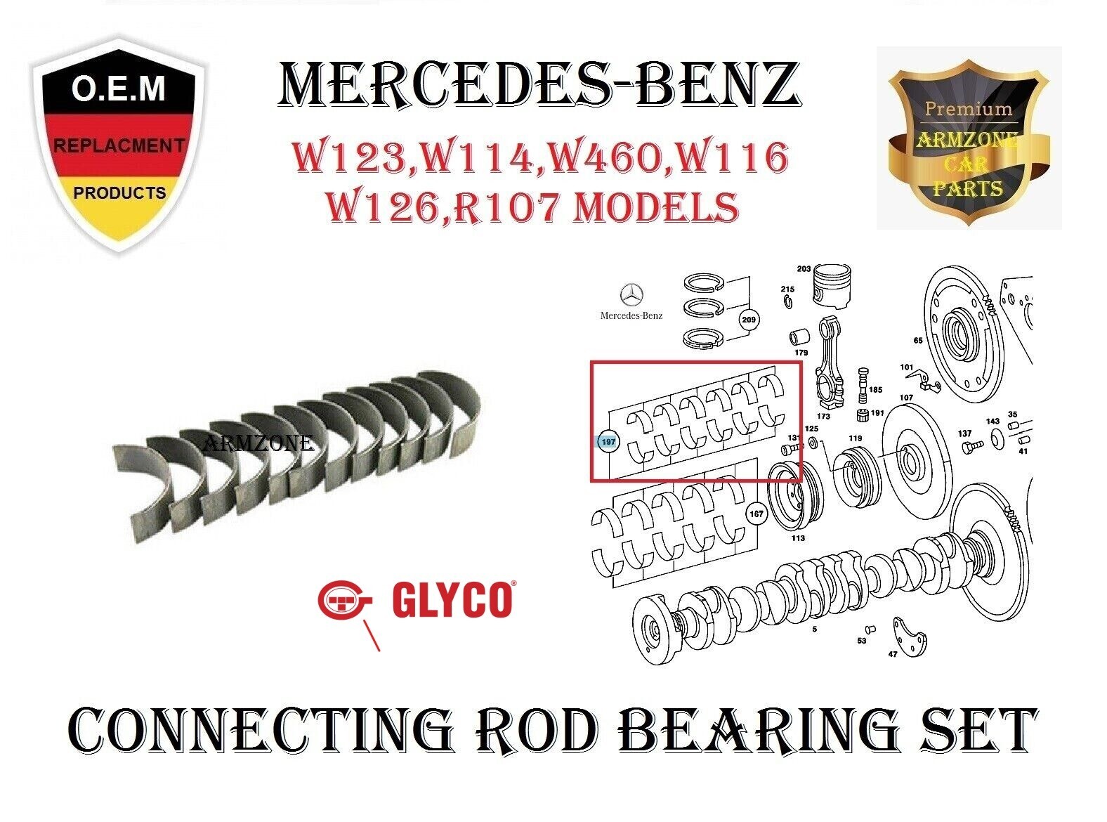Connecting Rod Bearing Set For Mercedes-Benz W123,W114,W460,W116,W126 ...