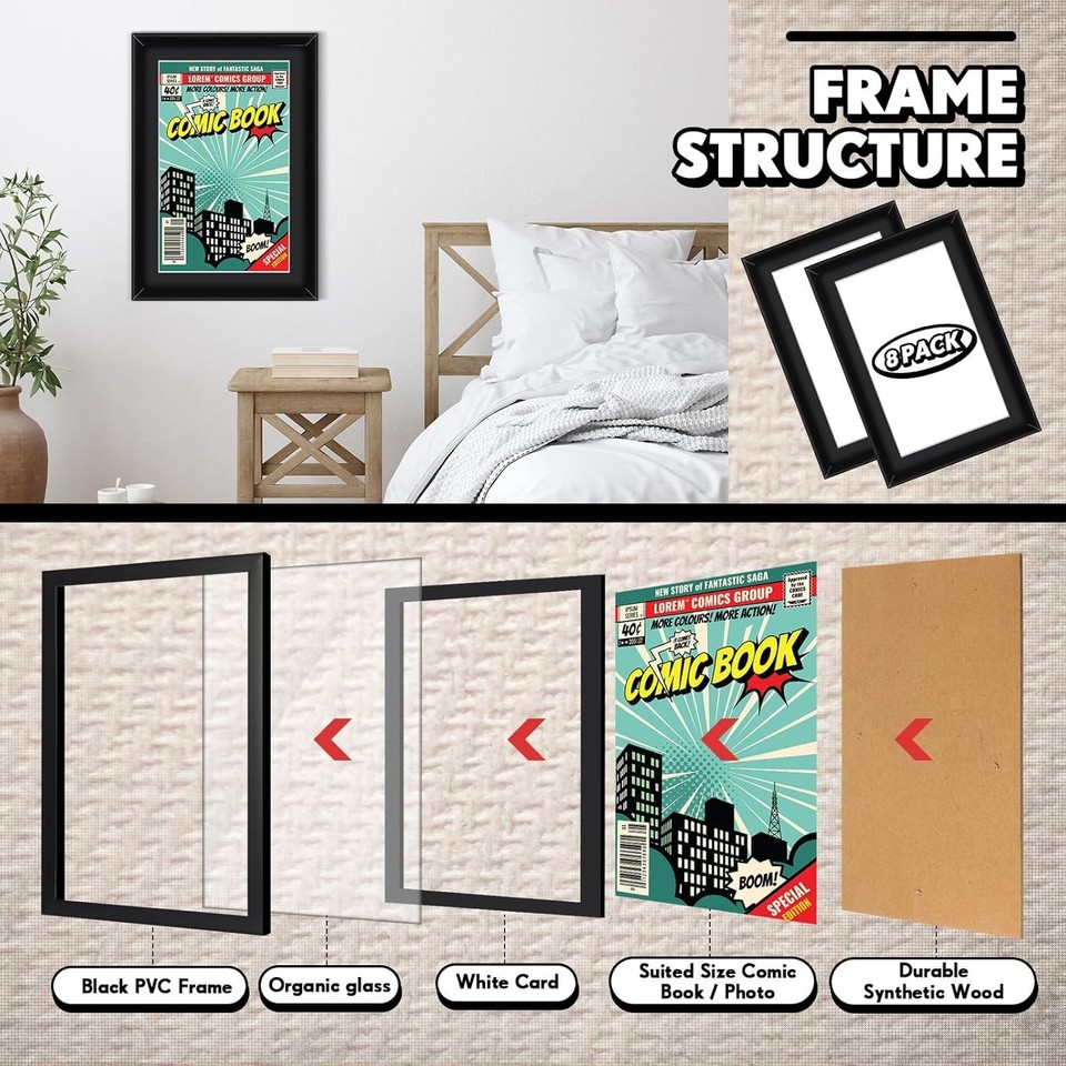 8 Pack Comic Book Frame UV Protection Comic Picture Magazine Frames ...