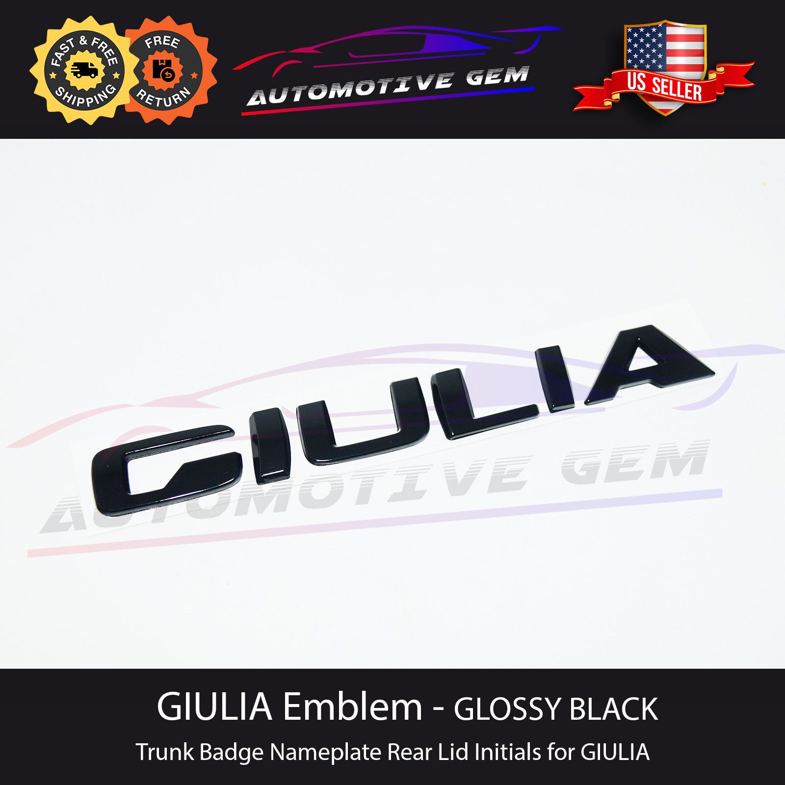 GIULIA Emblem GLOSS BLACK Logo Rear Trunk Boot Lid Letter Badge for ...