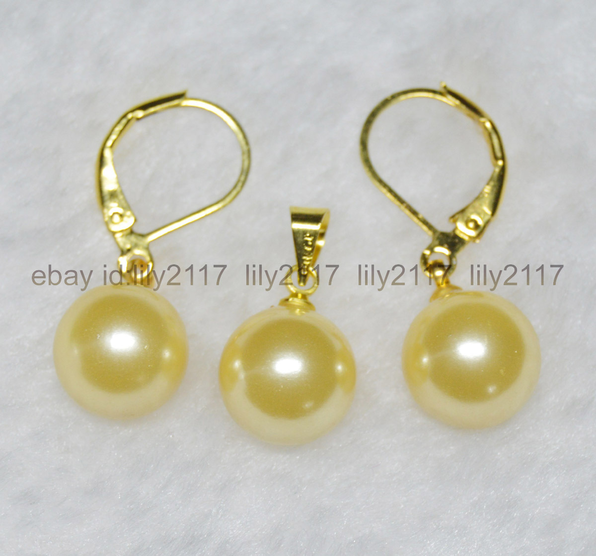 10mm south sea gold shell pearl round pendant dangle earrings Set AAA ...
