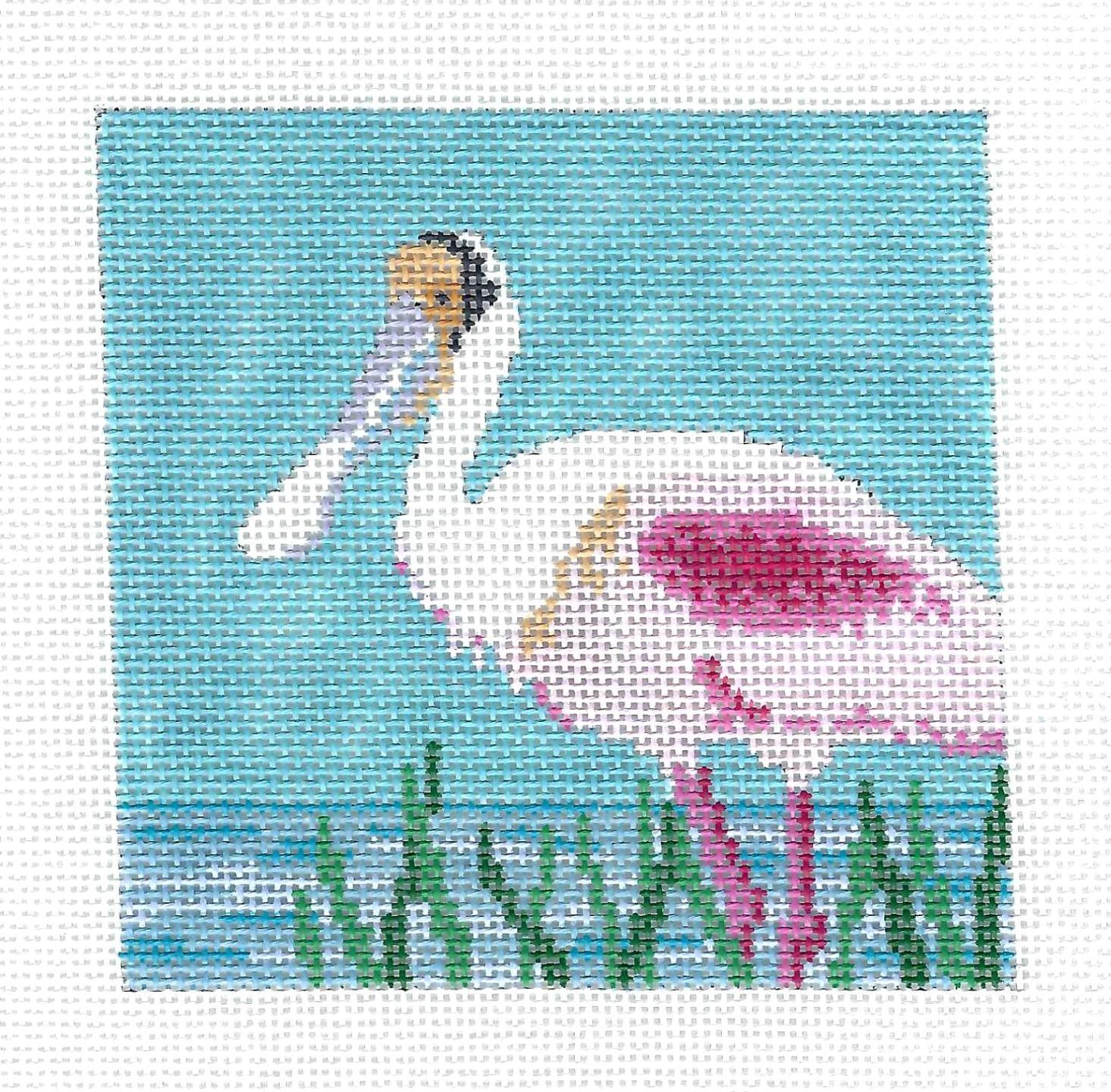 SP.ORDER ~ Roseate Spoonbill Coaster 4" Sq. HP Needlepoint Canvas Susan ...