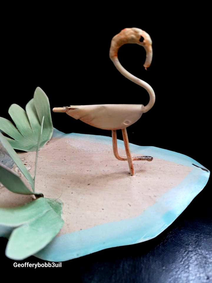 SIGNED JOANNE FERRARA Coastal Beach Palm Tree Flamingo Metal Art ...