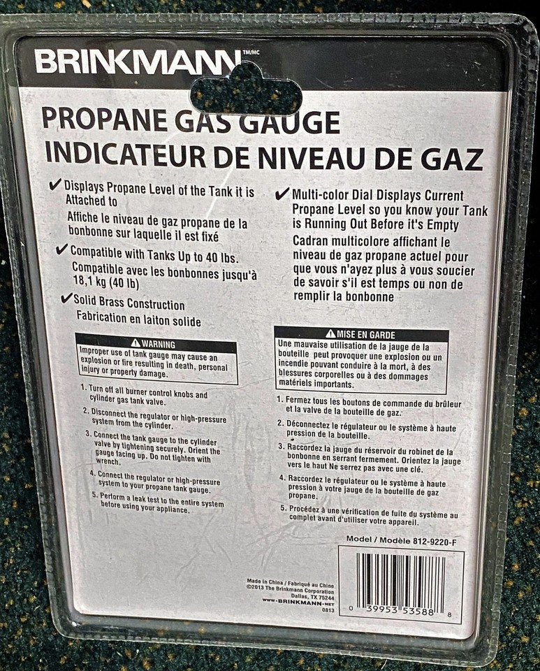 BRINKMANN 812-9220-F BBQ BARBECUE GRILL RV PROPANE TANK GAS LEVEL GAUGE ...