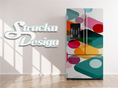 Tech Modern Blue Teal Shapes Geometric Fridge Freezer Wrap Side Door ...