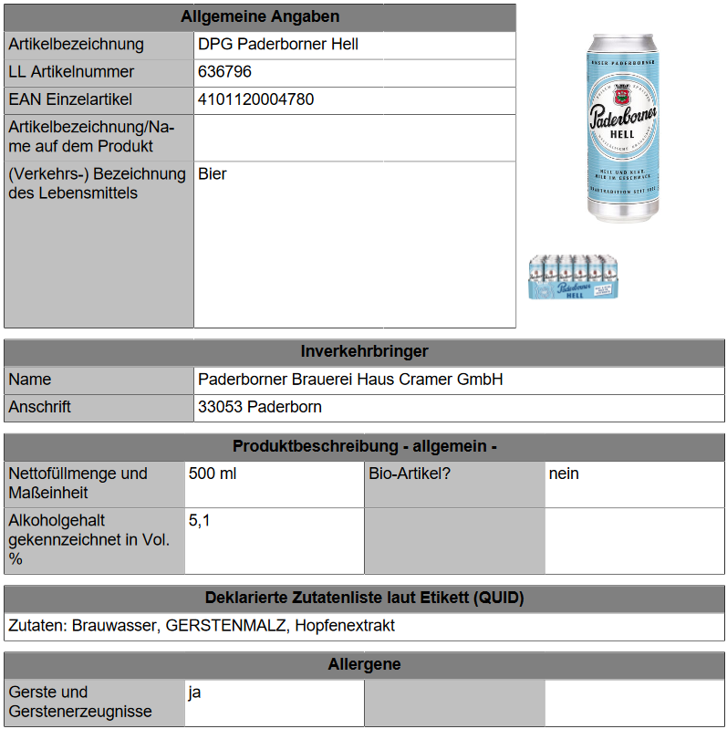 Paderborner Hell 5,1% Vol. 0,5 L Dose, 24er Pack ( 24x0,5 L ) Einweg ...