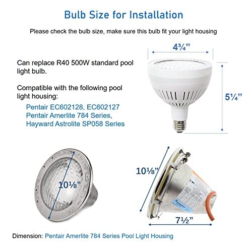 LED Pool Light Bulb 120V 60W 6000lm High Bright 1 Count (Pack of 1 ...