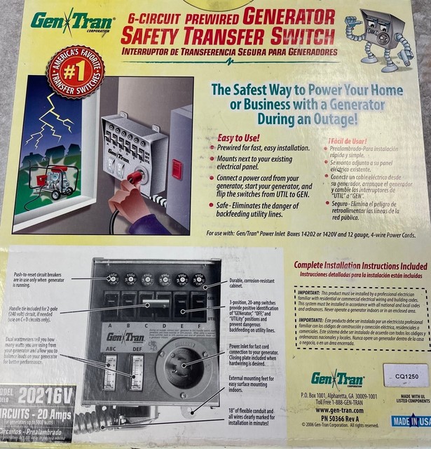 GenTran 6 Circuit Manual Transfer Generator Switch 20216 for sale ...