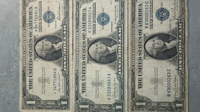 One 1957or 1937 Dollar Blue Seal Note Silver Certificate Old US Bill $1 ...