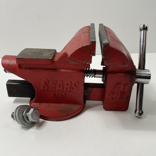 Vintage Sears 4 1/2” Swivel Bench Vise 5176 Bright Red Good Working ...