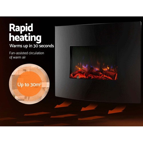 Devanti 2000W Wall Mounted Electric Fireplace Fire Log Wood Heater ...