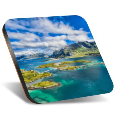 1x Square Coaster 12cm Lofoten Islands Norway Sea Mountains #51362 ...