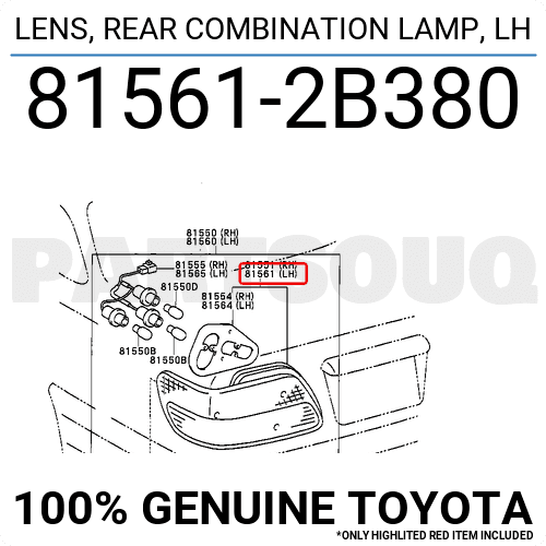 815612B380 Genuine Toyota LENS, REAR COMBINATION LAMP, LH 81561-2B380 ...
