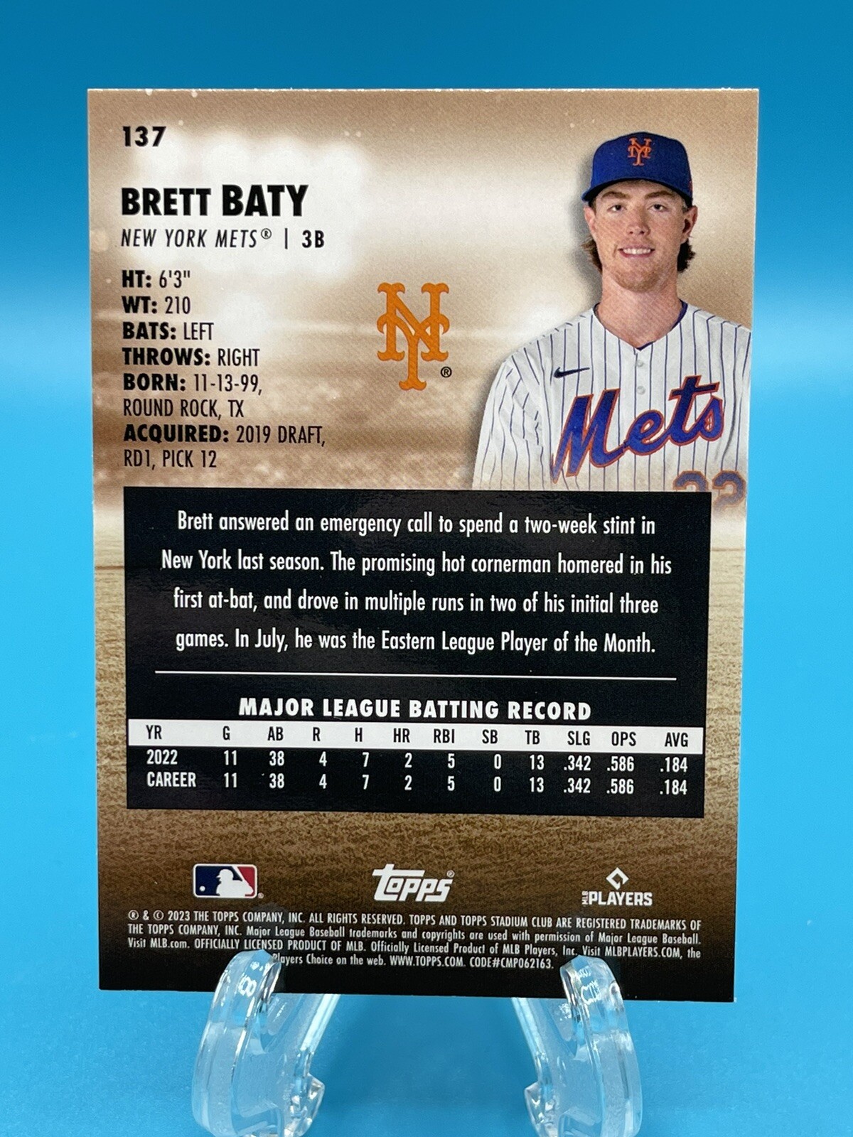2023 Topps Stadium Club BRETT BATY New York Mets Rookie BLACK FOIL ...