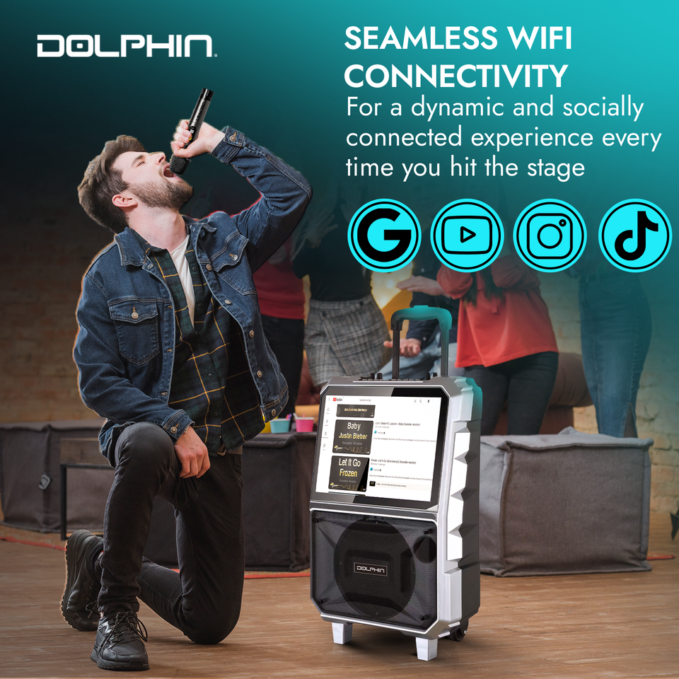Dolphin Karaoke Machine w/ 14" Touchscreen Portable Rechargeable with ...