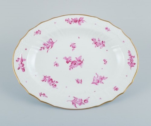 Royal Copenhagen, oval serving dish with purple flowers and gold rim ...