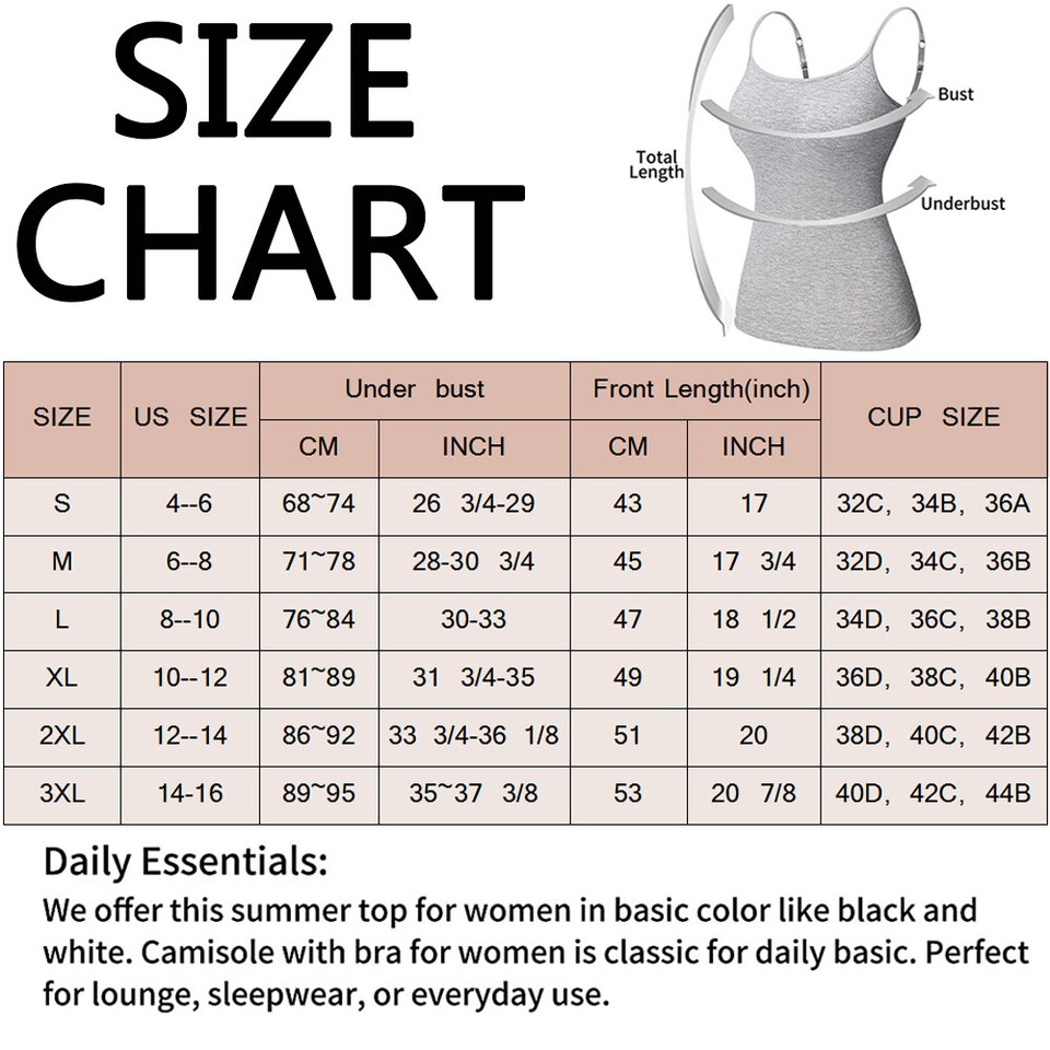 Women Cami Camisole With Built in Bra Push Up Padded Vest Baisc Layer ...