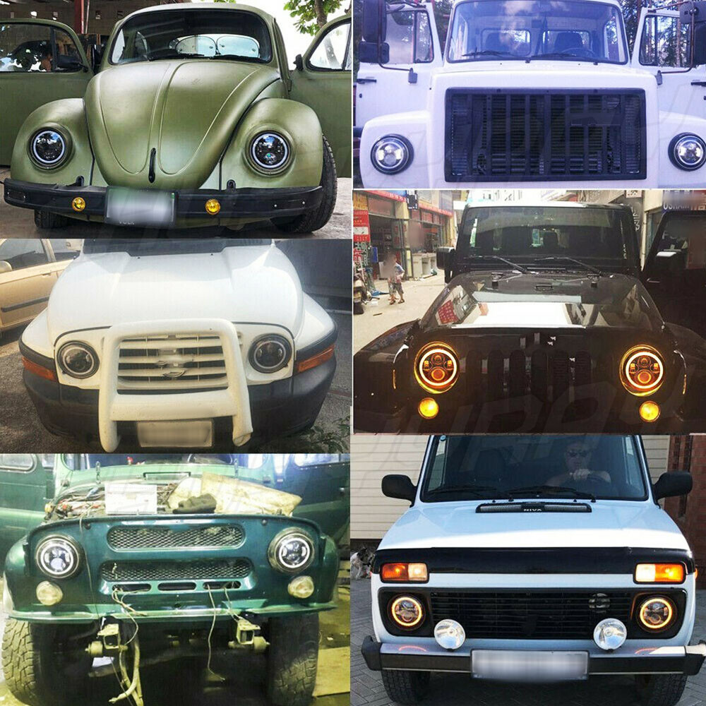 For MG MGB 1969-1981 Round LED Headlights High-Low Beam Angel Eyes DRL ...