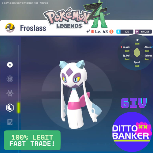 Pokemon Legends ZA SHINY FROSLASS Lv.63 ALPHA Female Modest/6IV FAST ...