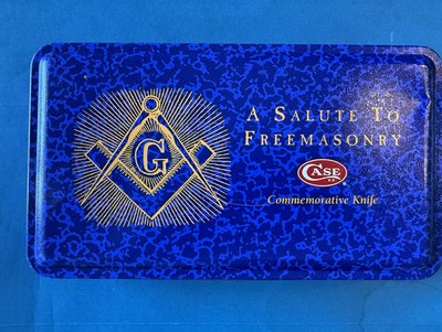 Case xx Masonic Trapper Knife w/Gift Box Set Blue Bone Handle Freemason ...
