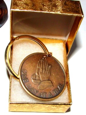 Alcoholics Anonymous Bronze AA Praying Hands Sober Keychain ring ...